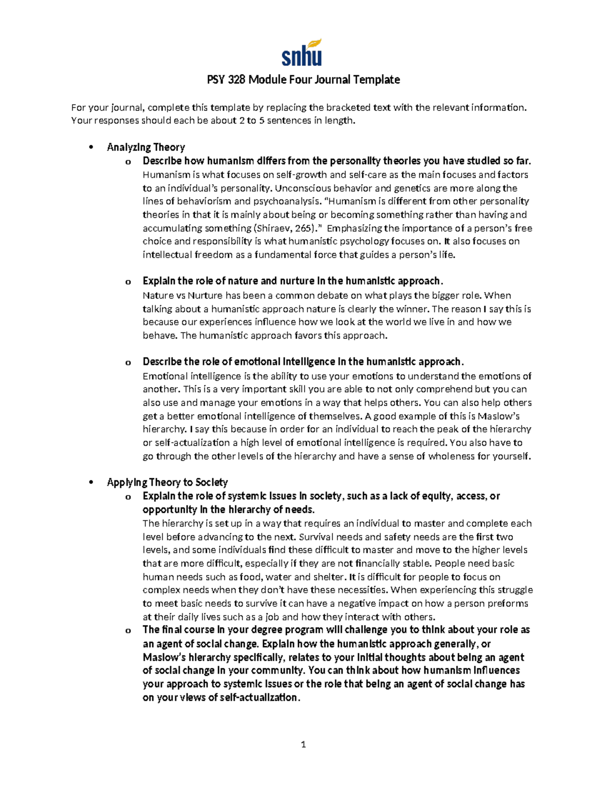 PSY 328 Module Four Journal Template - PSY 328 Module Four Journal ...