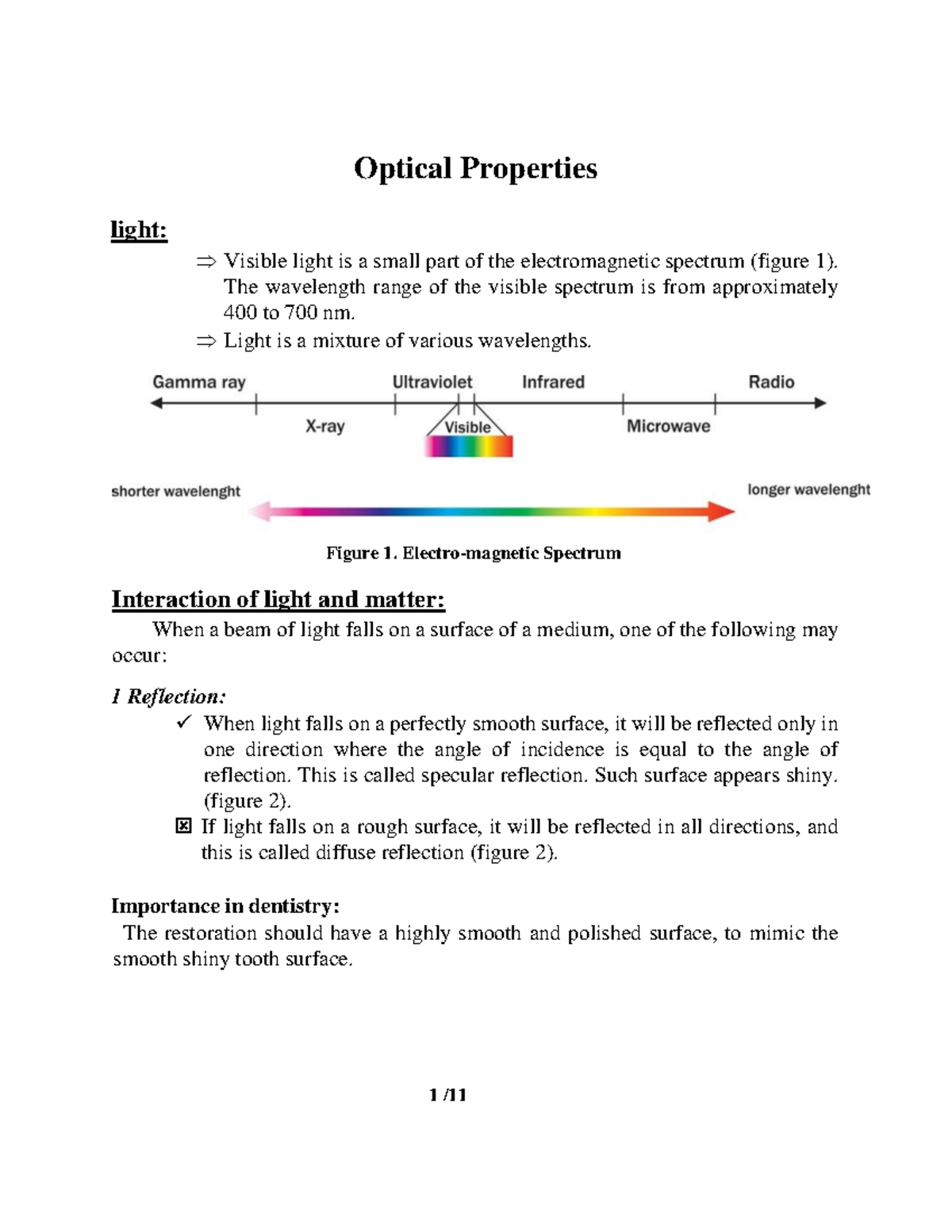 Optical Properties 2022-2023 - Optical Properties light: Visible light ...