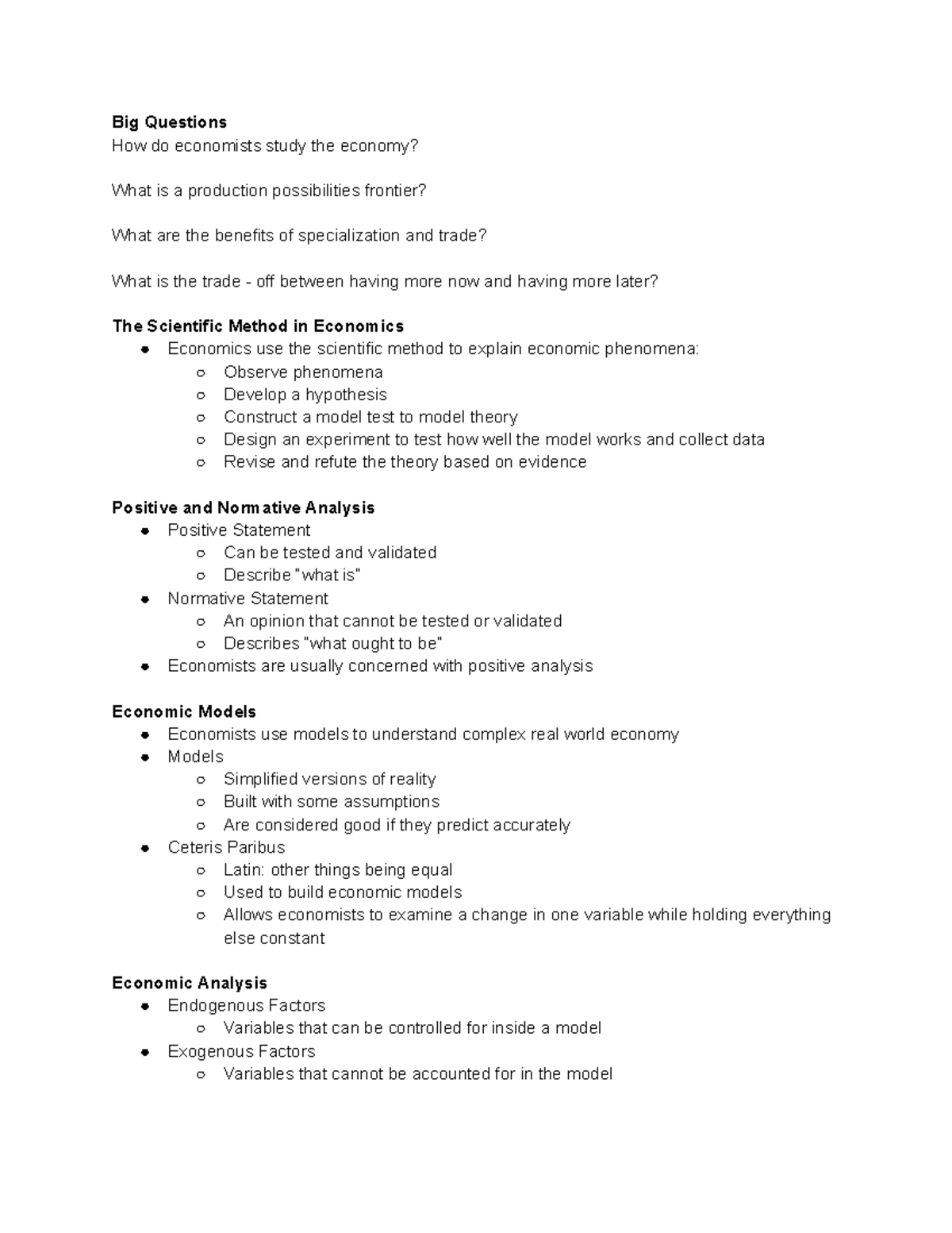 Chapter 2 a Notes - Big Questions How do economists study the economy ...