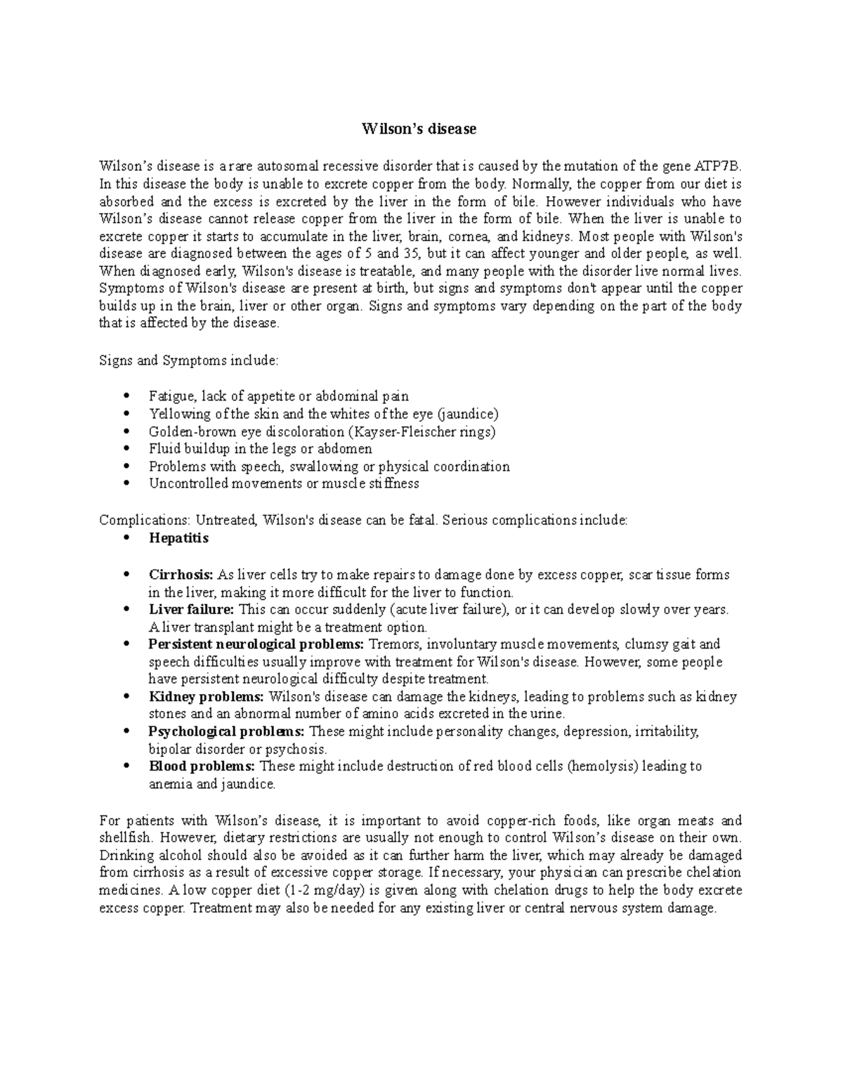 Wilson's Disease and Renal Calculi - Wilson’s disease Wilson’s disease ...