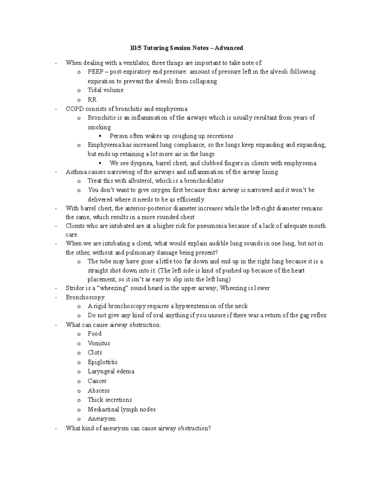 10 5 (Week 6) Review Notes - 10/5 Tutoring Session Notes – Advanced ...