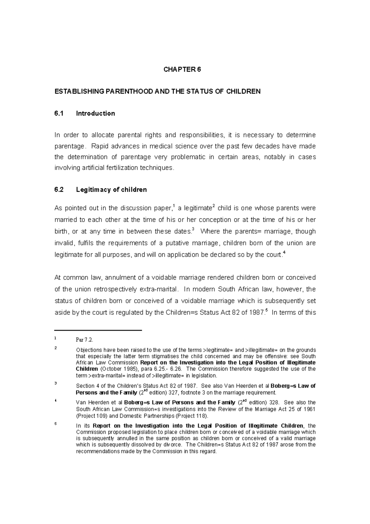 Children Status Notes - CHAPTER 6 ESTABLISHING PARENTHOOD AND THE ...