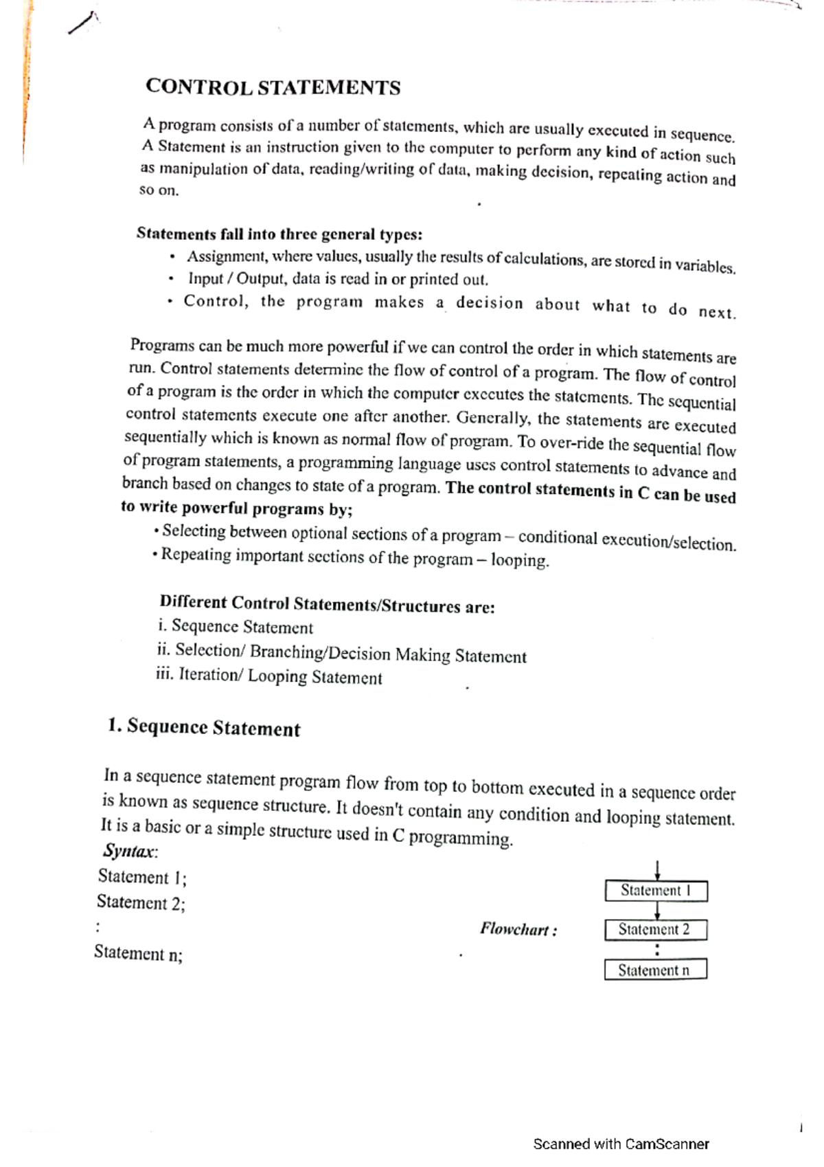 Complete Control Statement with examples - programming in c - Studocu