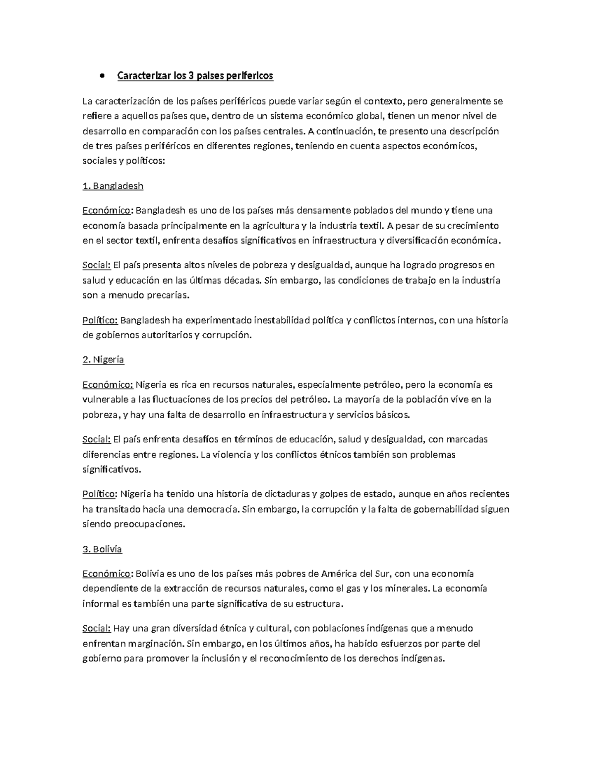Caracterizar los 3 paises perifericos - Caracterizar los 3 paises ...