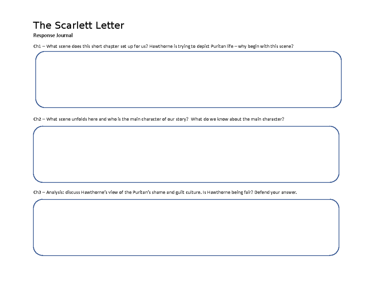 The Scarlett Letter - Journal Entries - The Scarlett Letter Response ...