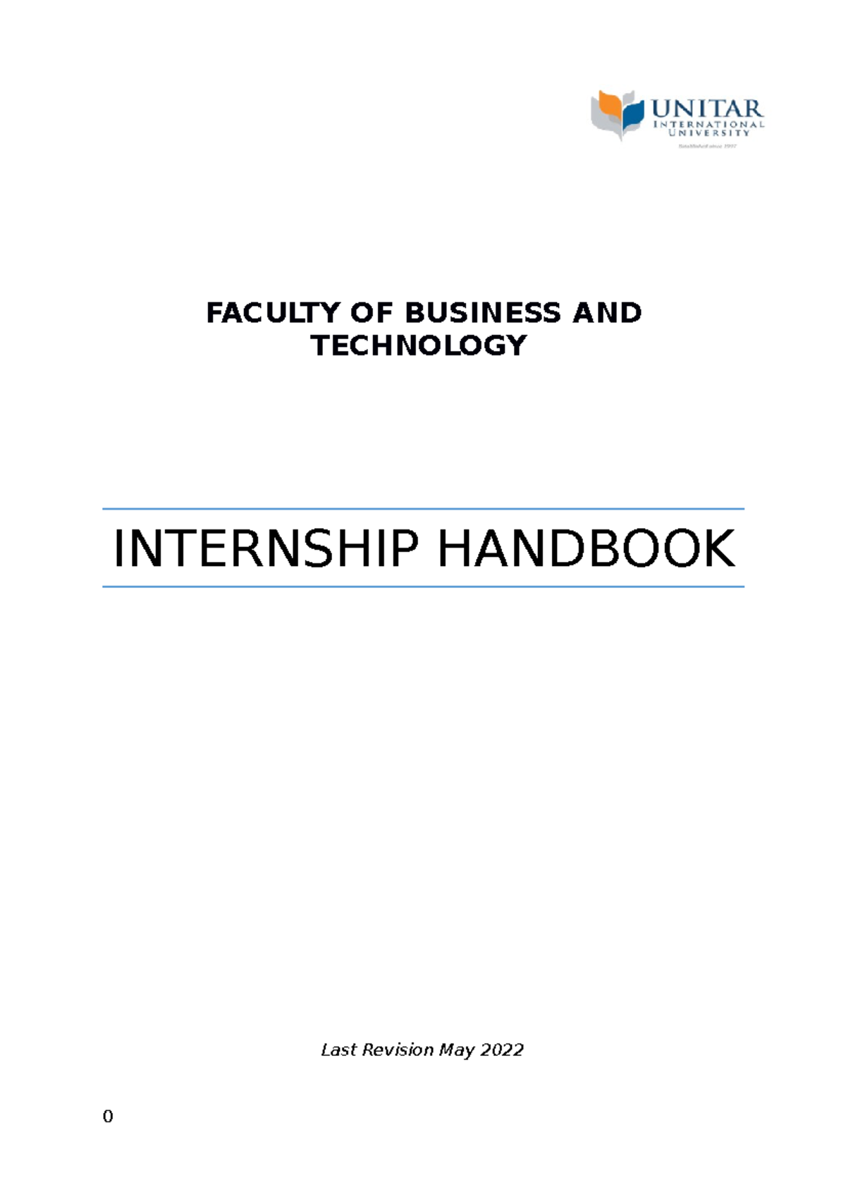 Internship Handbook - FACULTY OF BUSINESS AND TECHNOLOGY INTERNSHIP ...