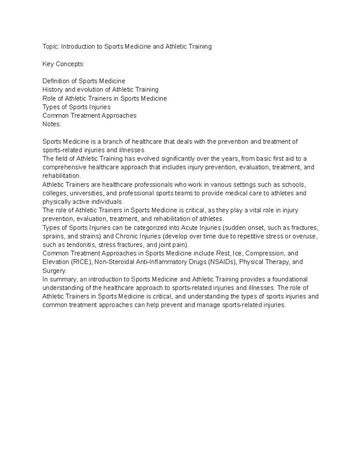 Topic Introduction to Sports Medicine and Athletic Training - The field ...