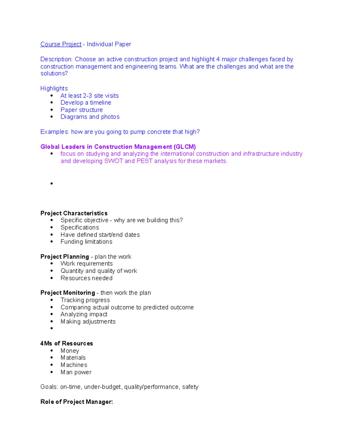 Notes - Lecture 1 - Course Project Individual Paper Description: Choose ...