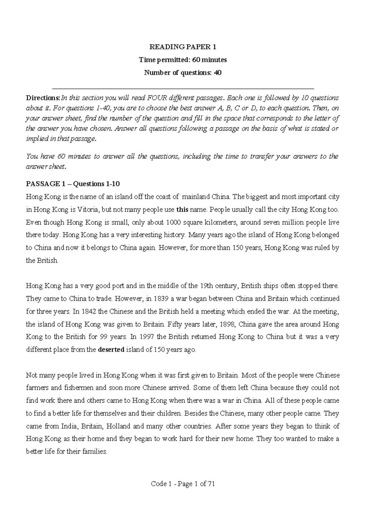 Vstep-Reading test 1 - shsws - READING PAPER 1 Time permitted: 60 ...