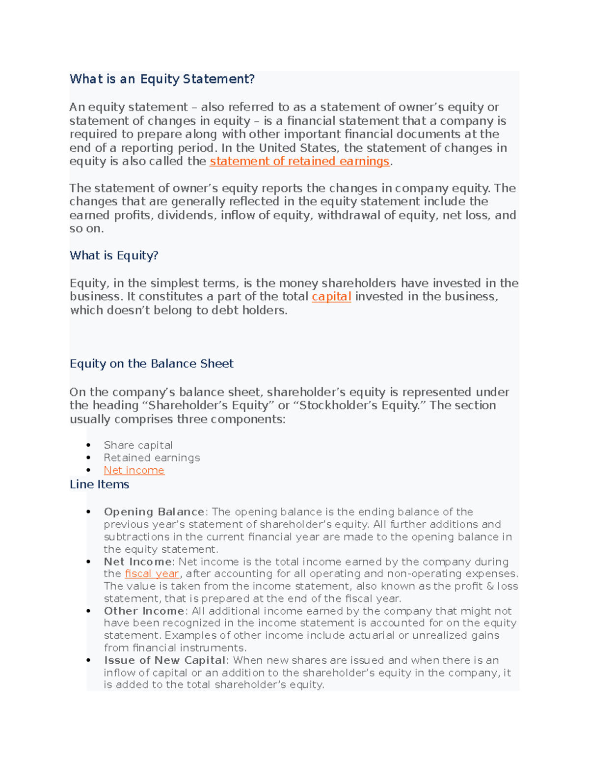 Equity statement - Lecture notes 3 - What is an Equity Statement? An ...