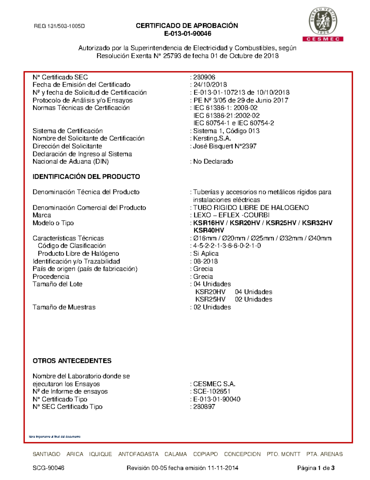 Informe DE Ensayos tubo libre halog - REG 131/503- 100 5D CERTIFICADO ...