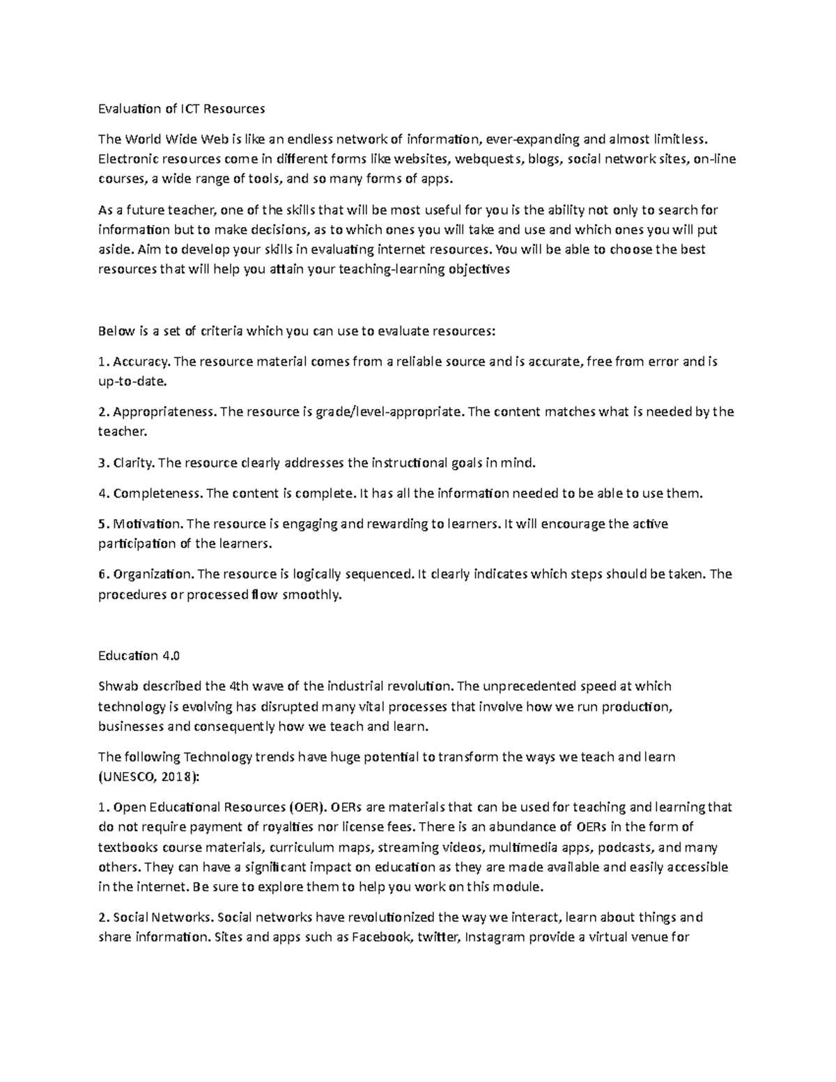 Evaluation of ICT Resources - Electronic resources come in different ...