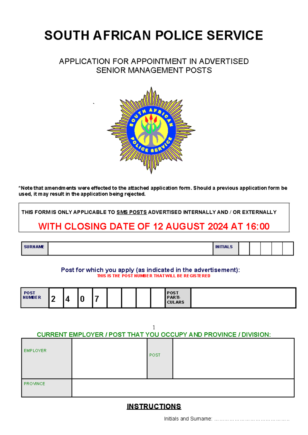 Application Form July 2024 - SOUTH AFRICAN POLICE SERVICE APPLICATION ...