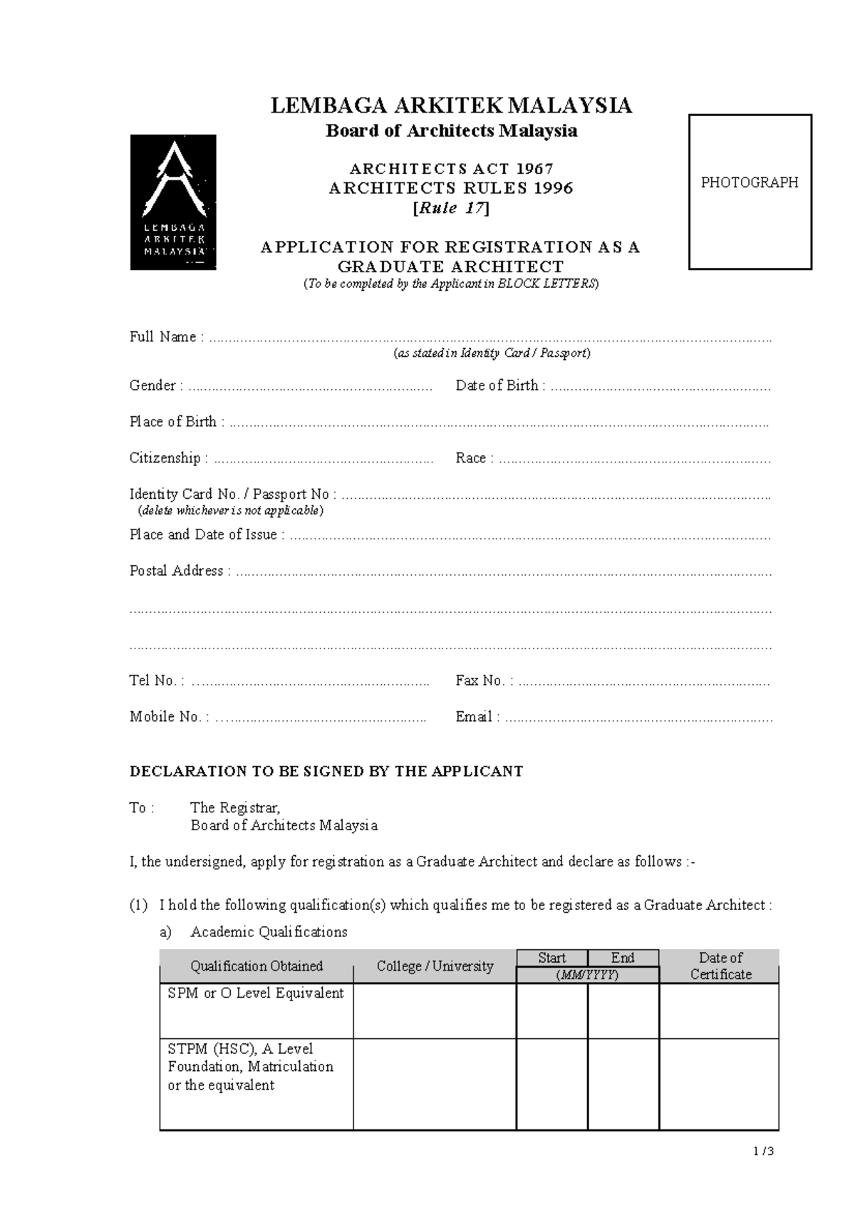 PART 2 Regestration - APPLICATION FOR REGISTRATION AS A GRADUATE ...