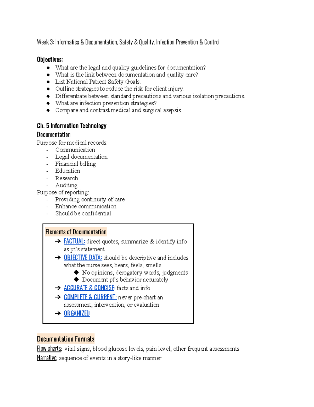 Fundamentals Quiz 3 Study Guide - Week 3: Informatics & Documentation ...
