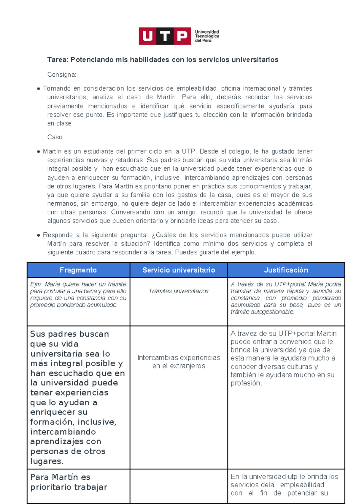 IVU Actividad 3 - Tarea: Potenciando mis habilidades con los servicios universitarios Consigna ...