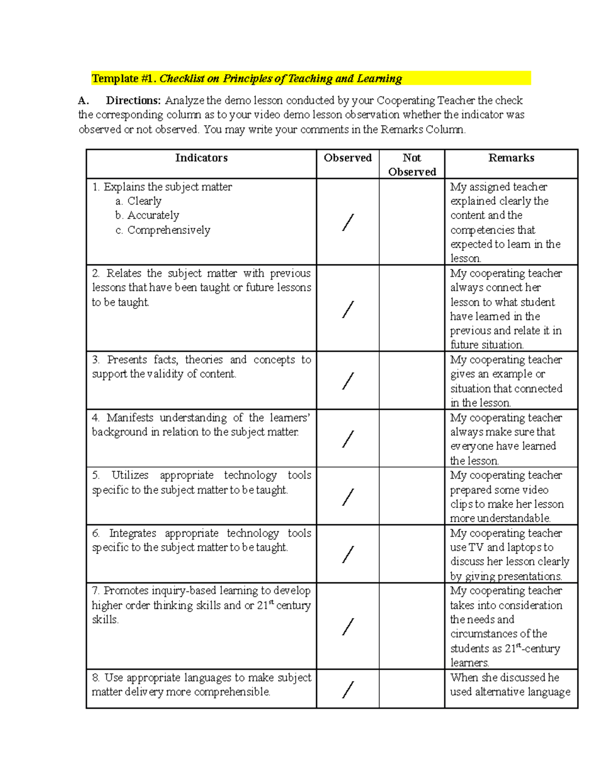 Template 1 - module task - Template #1. Checklist on Principles of ...