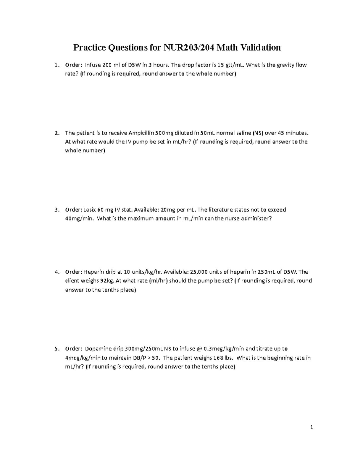 Math Validation Practice Questions - Practice Questions for NUR203/204 ...