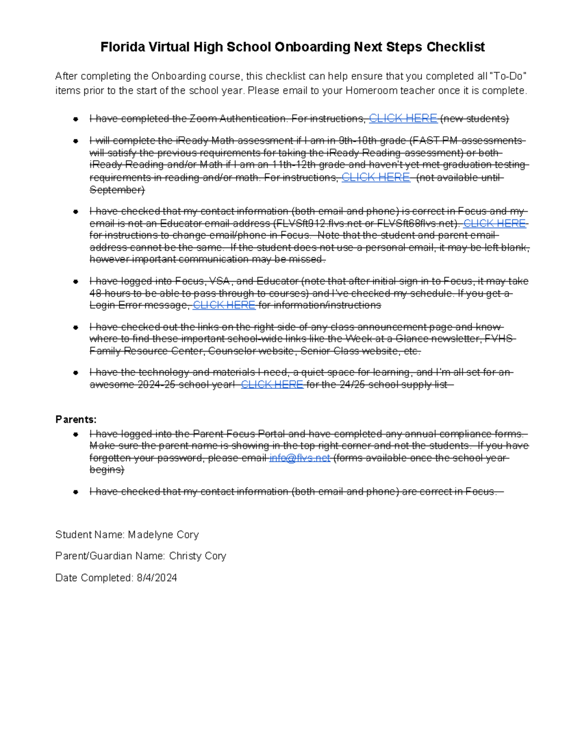 Copy of Next Steps Checklist - Florida Virtual High School Onboarding ...