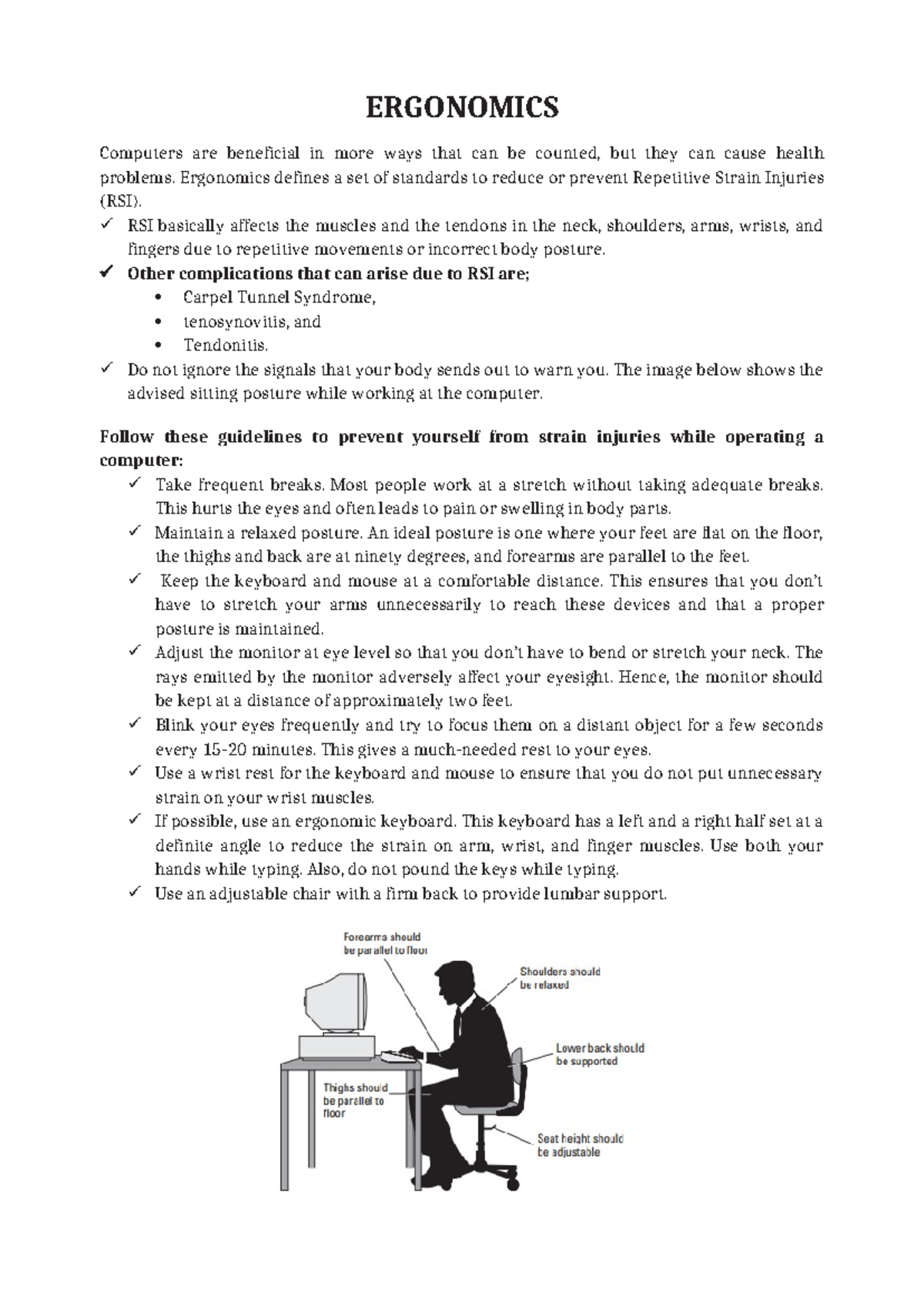 Ergonomics of the computer - ERGONOMICS Computers are beneficial in ...