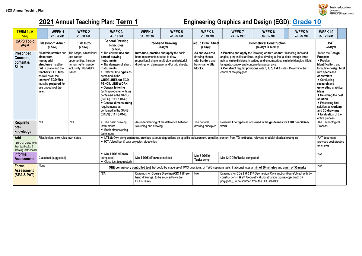 2021 Gr 10 EGD ATP - ATP - 2021 Annual Teaching Plan: Term 1 Engineering Graphics and Design ...