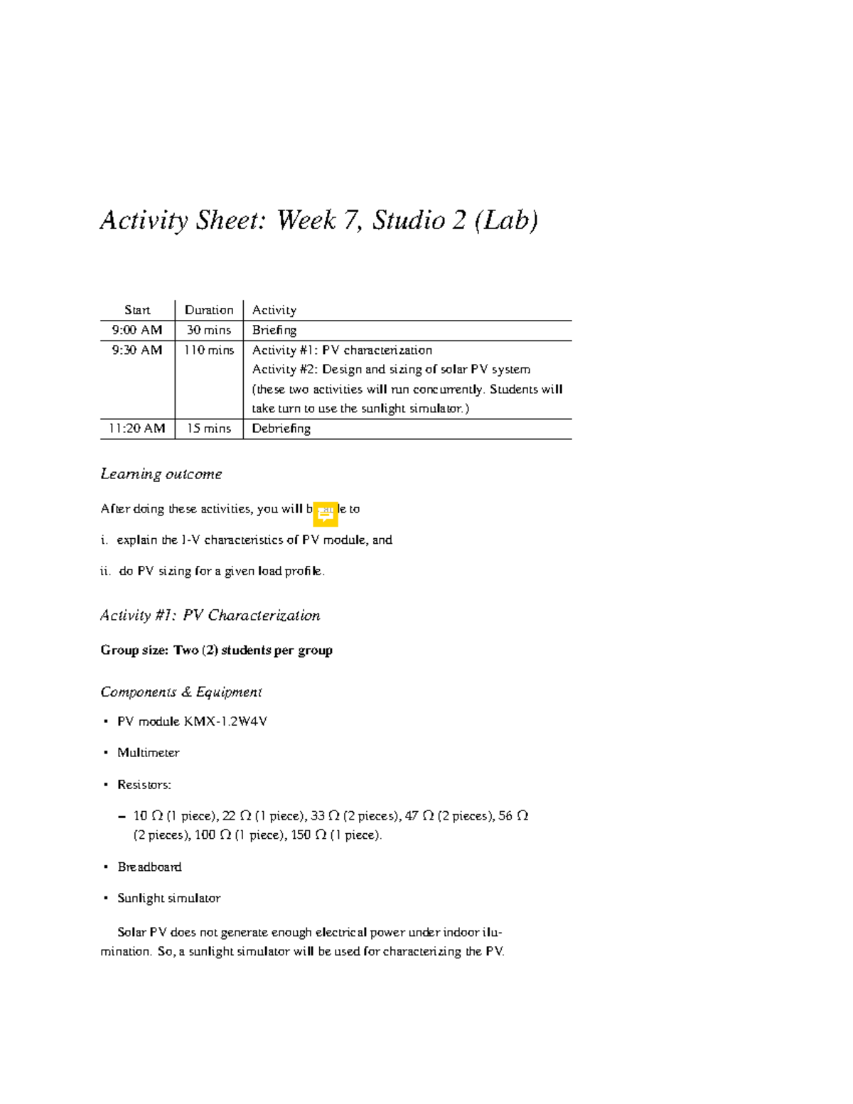 EE1111 A W7S2 Activity Sheet - Activity Sheet: Week 7, Studio 2 (Lab ...