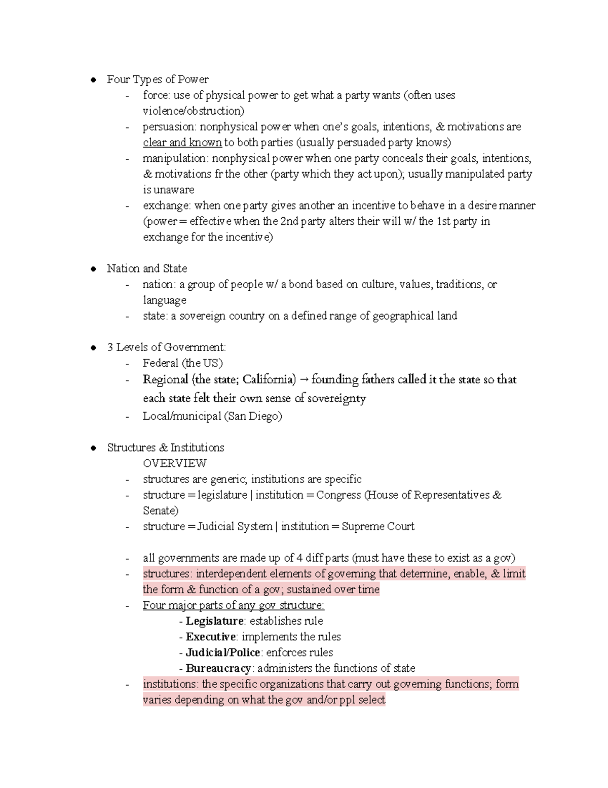 Foundations of Government - Four Types of Power - force: use of ...