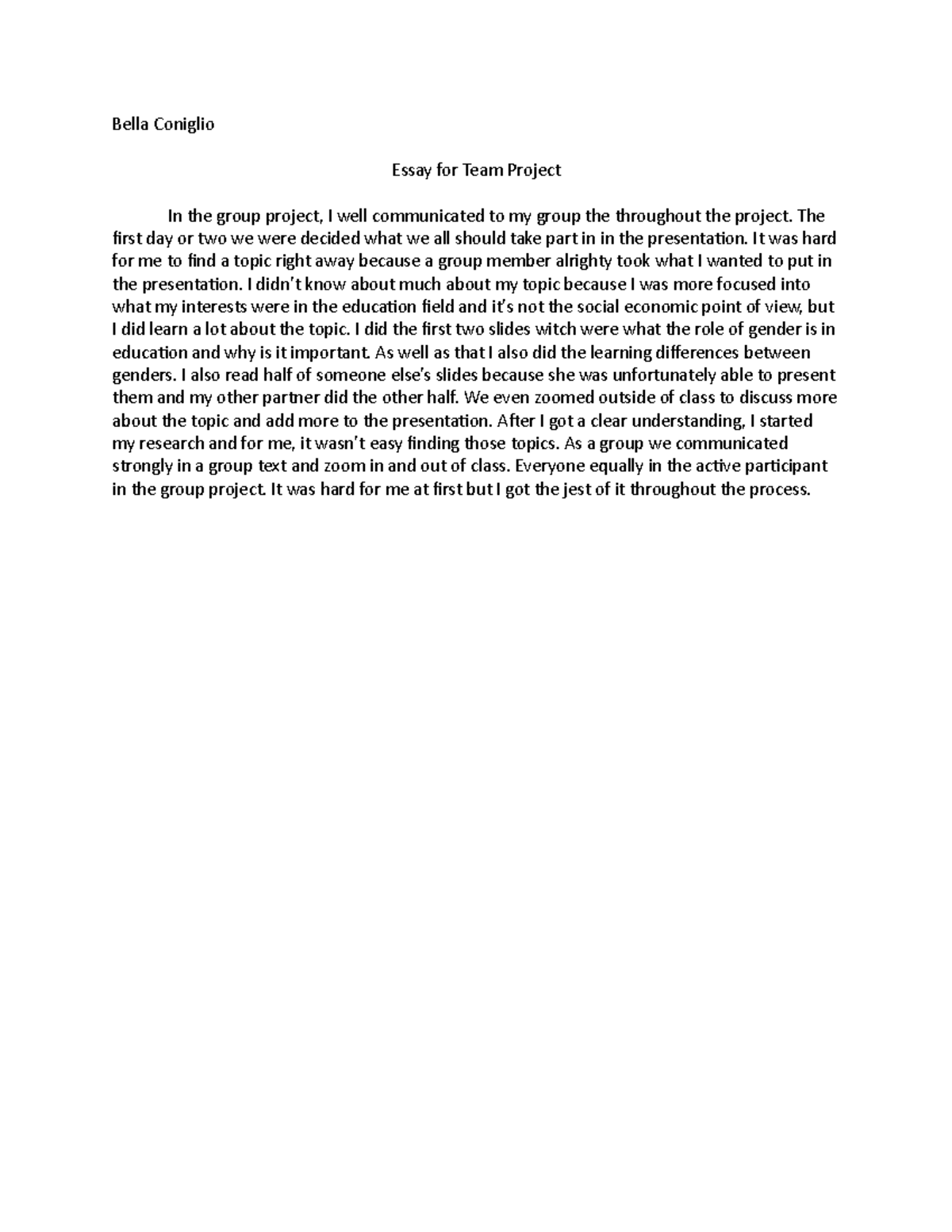 SOC 104 team project essay - Bella Coniglio Essay for Team Project In ...