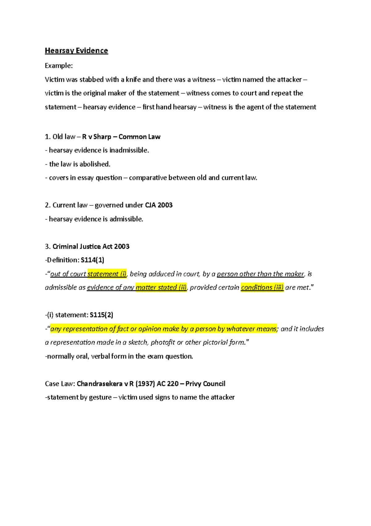 Lecture Notes on Hearsay Evidence (Evidence Law) - Hearsay Evidence ...