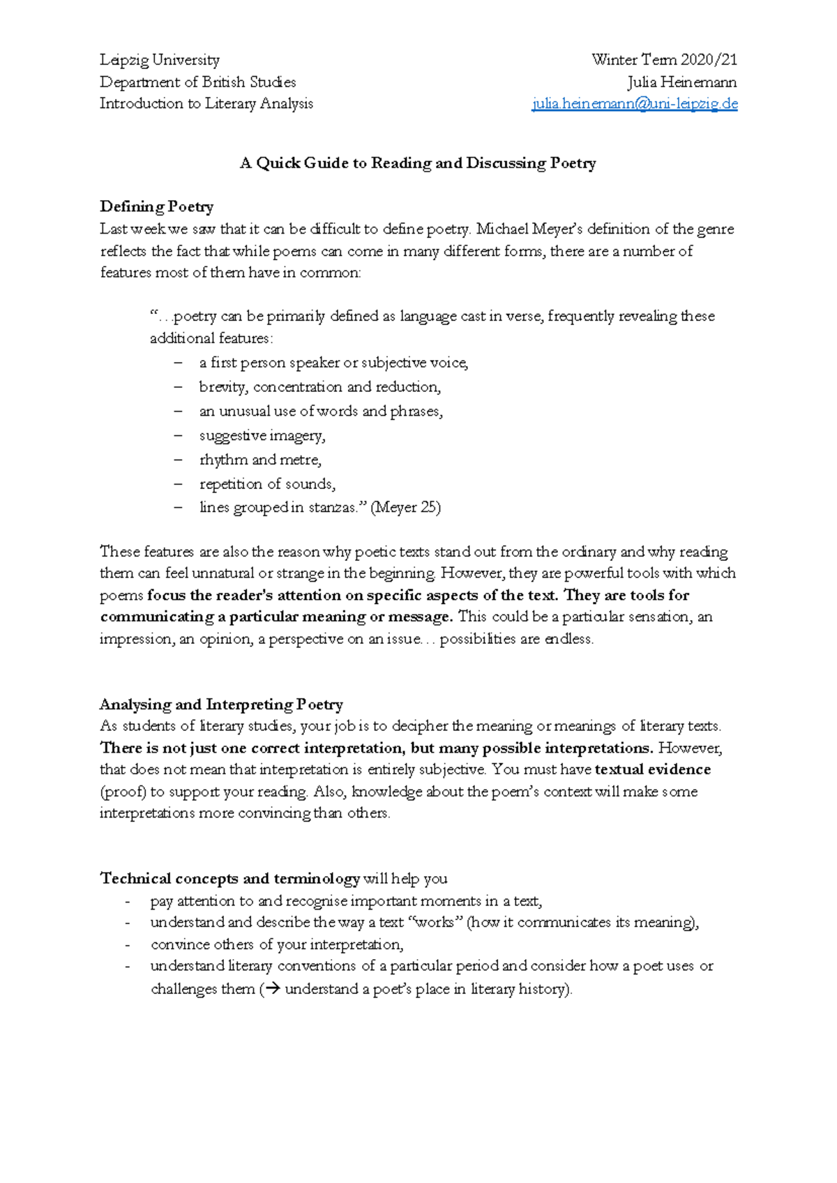Guide to analyse poetry - Department of British Studies Julia Heinemann ...