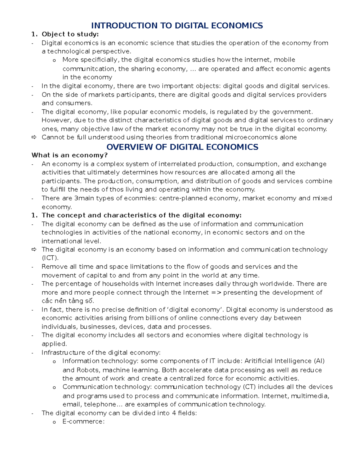 Chapter 1 - ghi bài - INTRODUCTION TO DIGITAL ECONOMICS Object to study ...