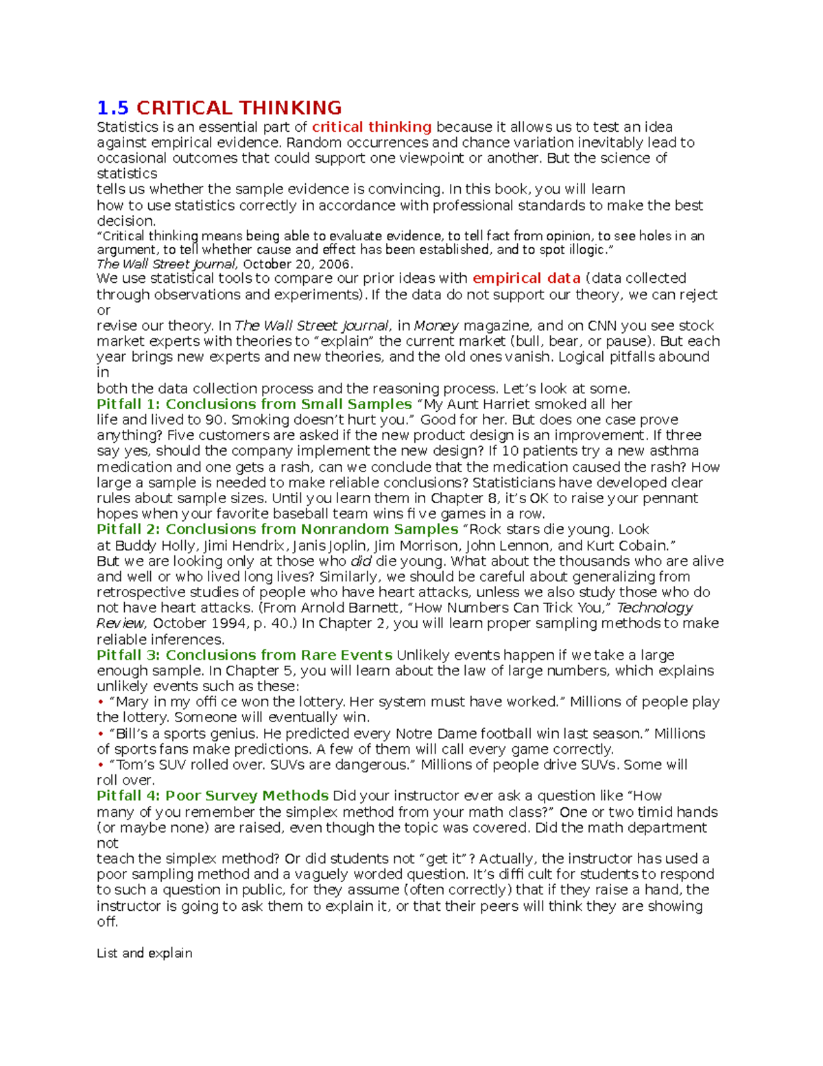 SB - critical thinking - 1 CRITICAL THINKING Statistics is an essential ...