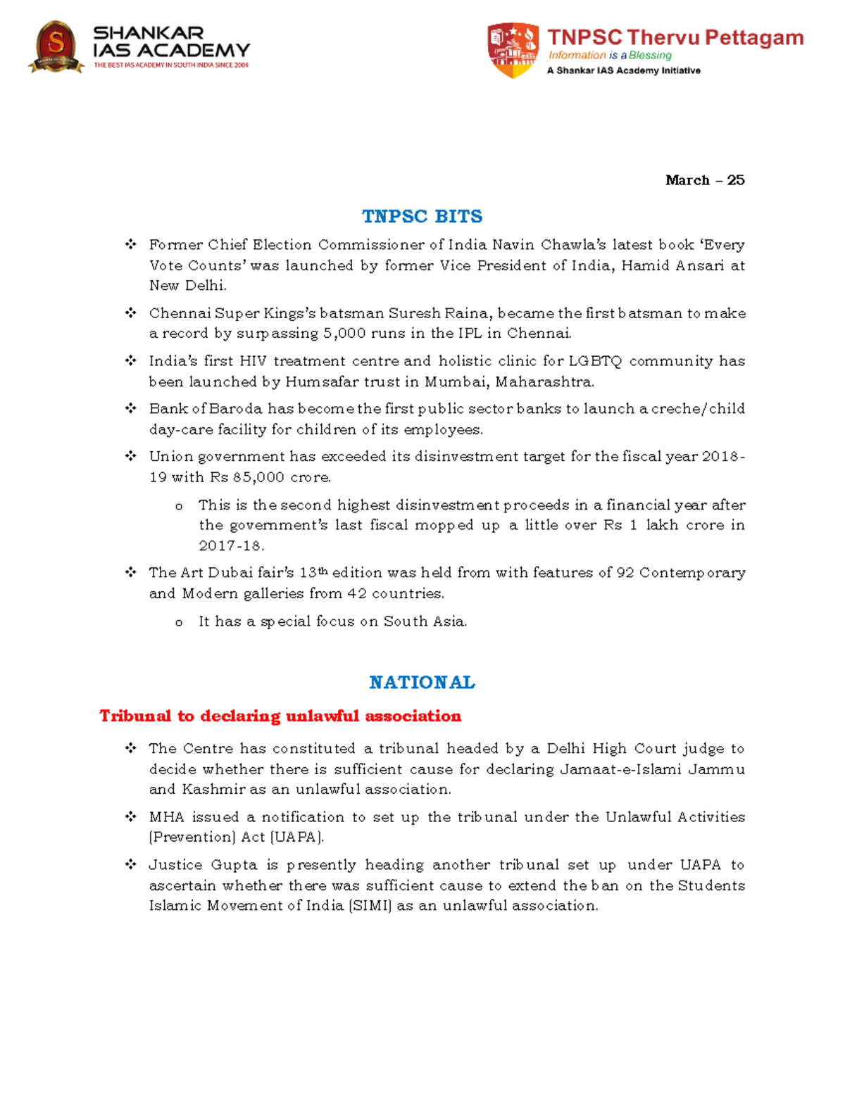 March-25-English[Current Affairs for the month February-2019] - • March ...