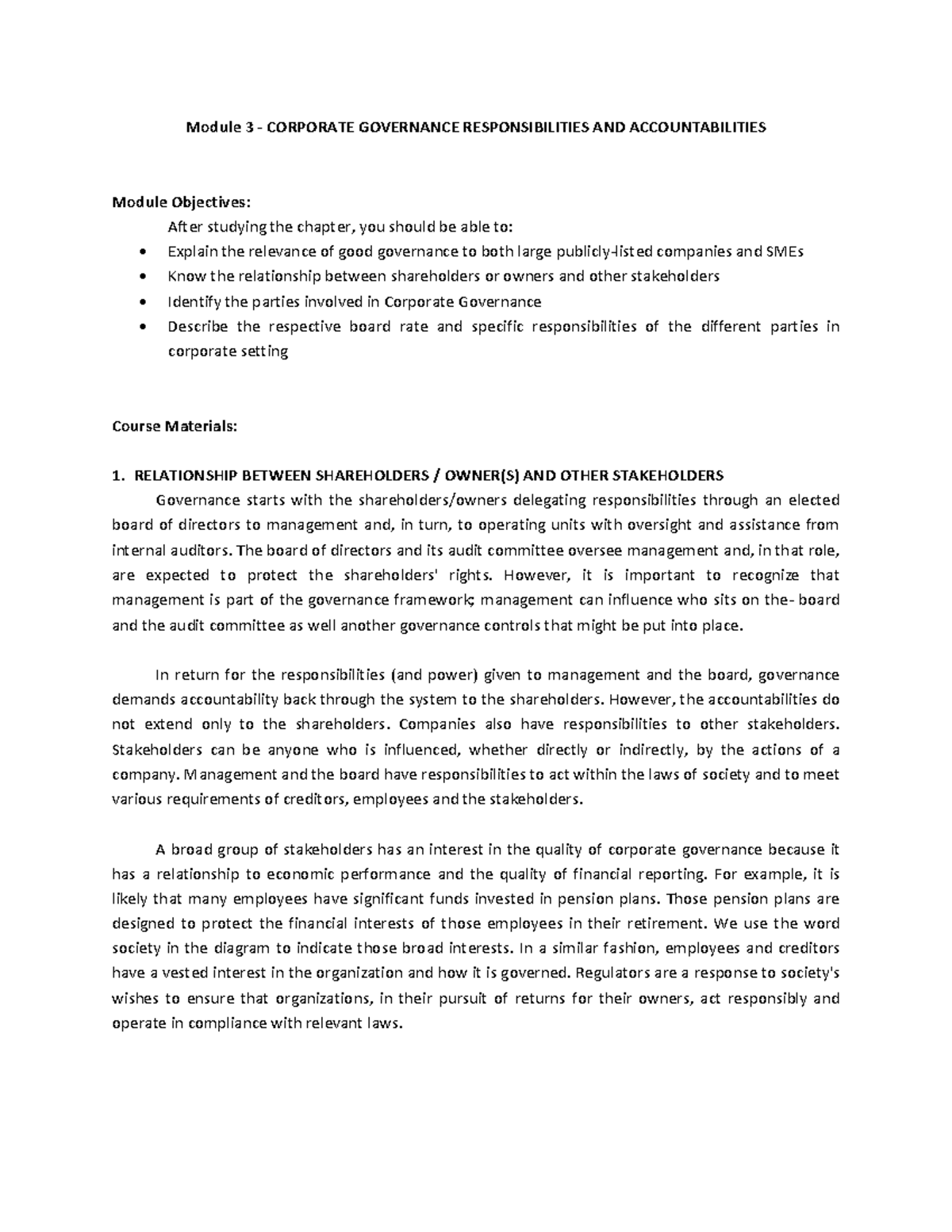 Module 3 - Corporate Governance Responsibilities AND Accountabilities - Module 3 - CORPORATE ...