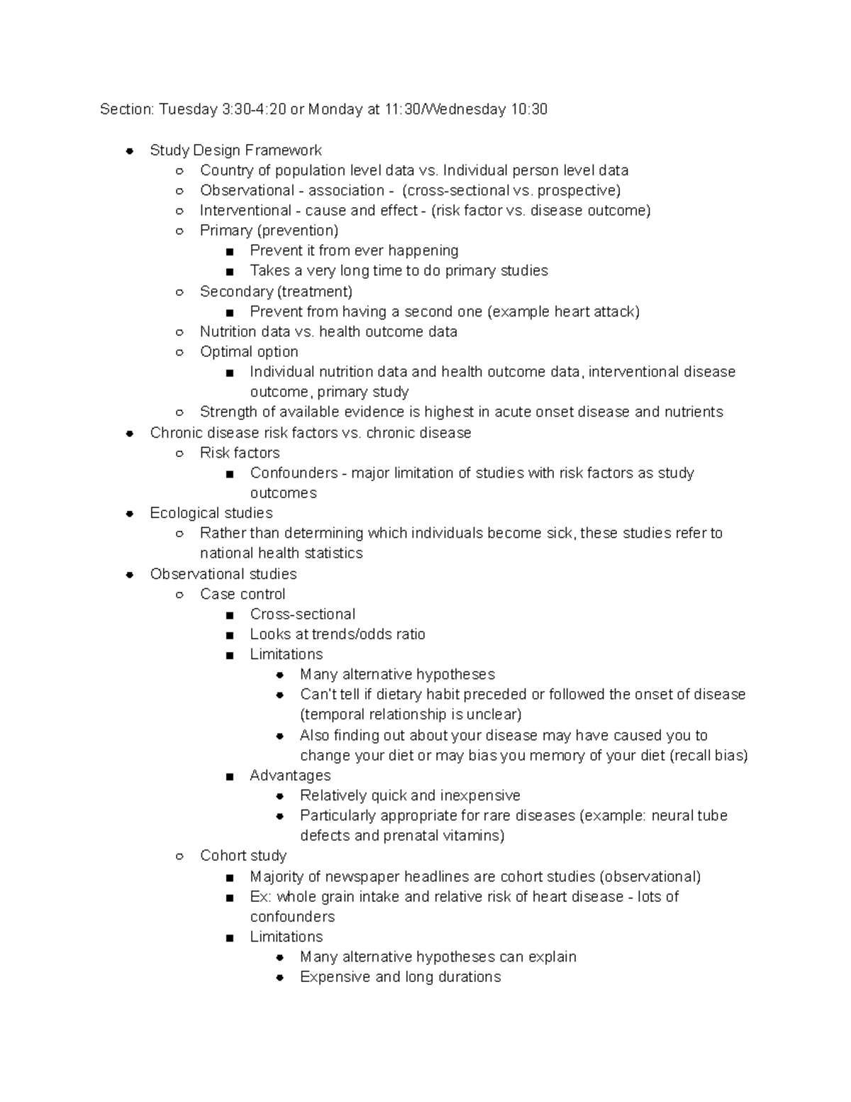 Study Designs - Detailed lecture notes - Section: Tuesday 3:30-4:20 or ...