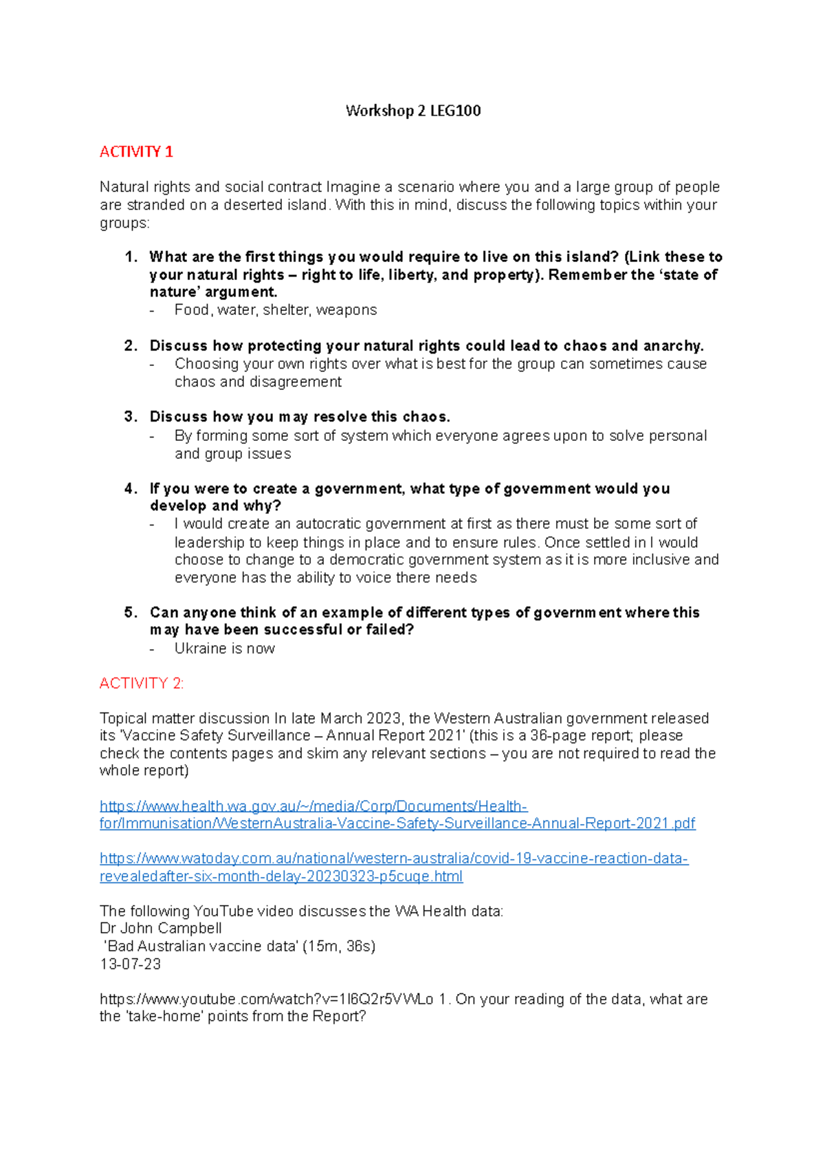 Workshop notes leg100 - Workshop 2 LEG ACTIVITY 1 Natural rights and ...