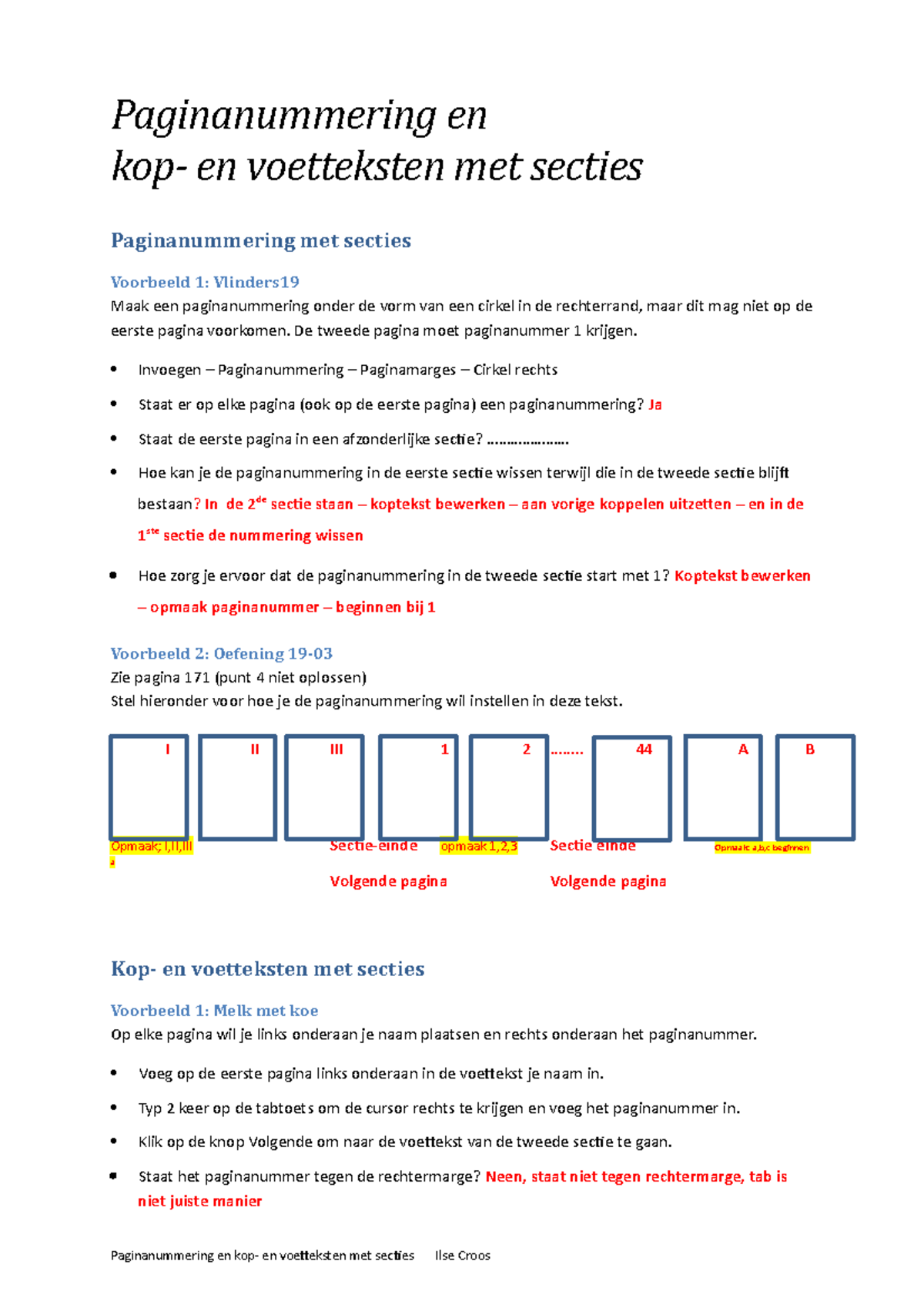 Paginanummering en KT VT met secties ingevuld - Paginanummering en kop ...