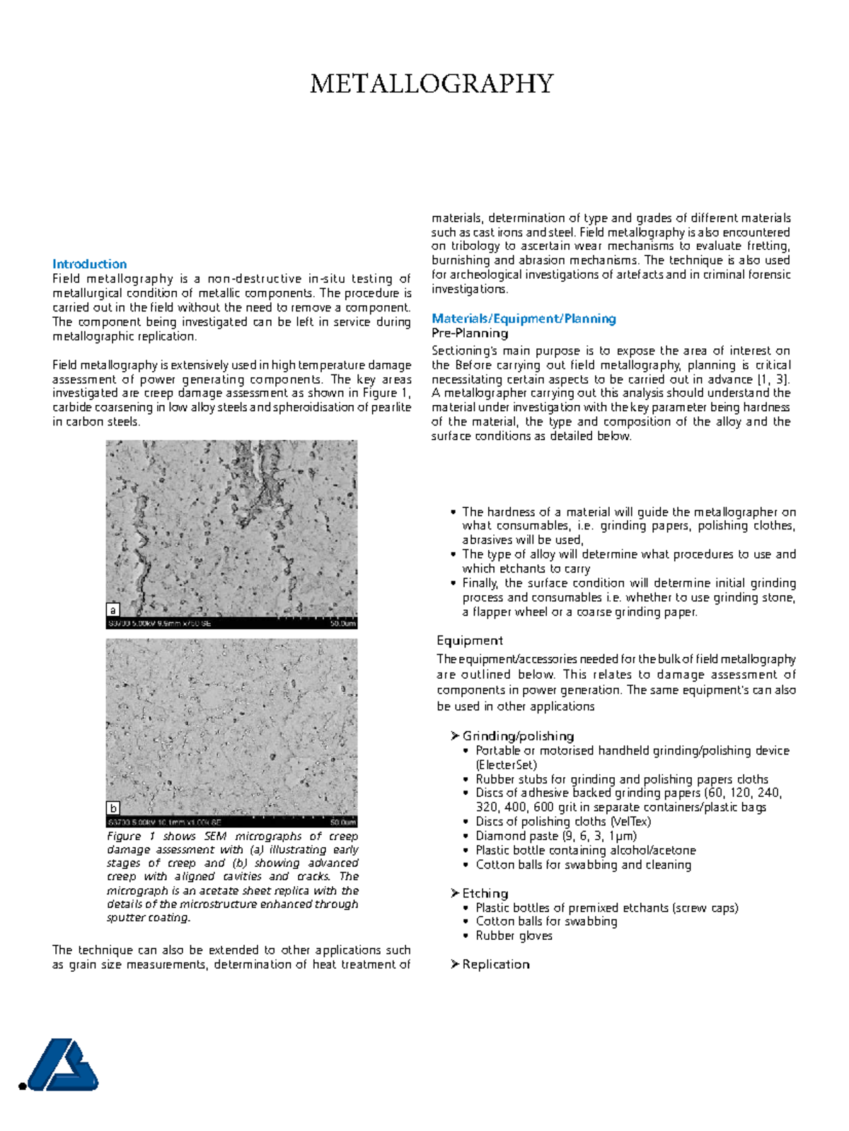 Metallography Replication - The technique can also be extended to other ...