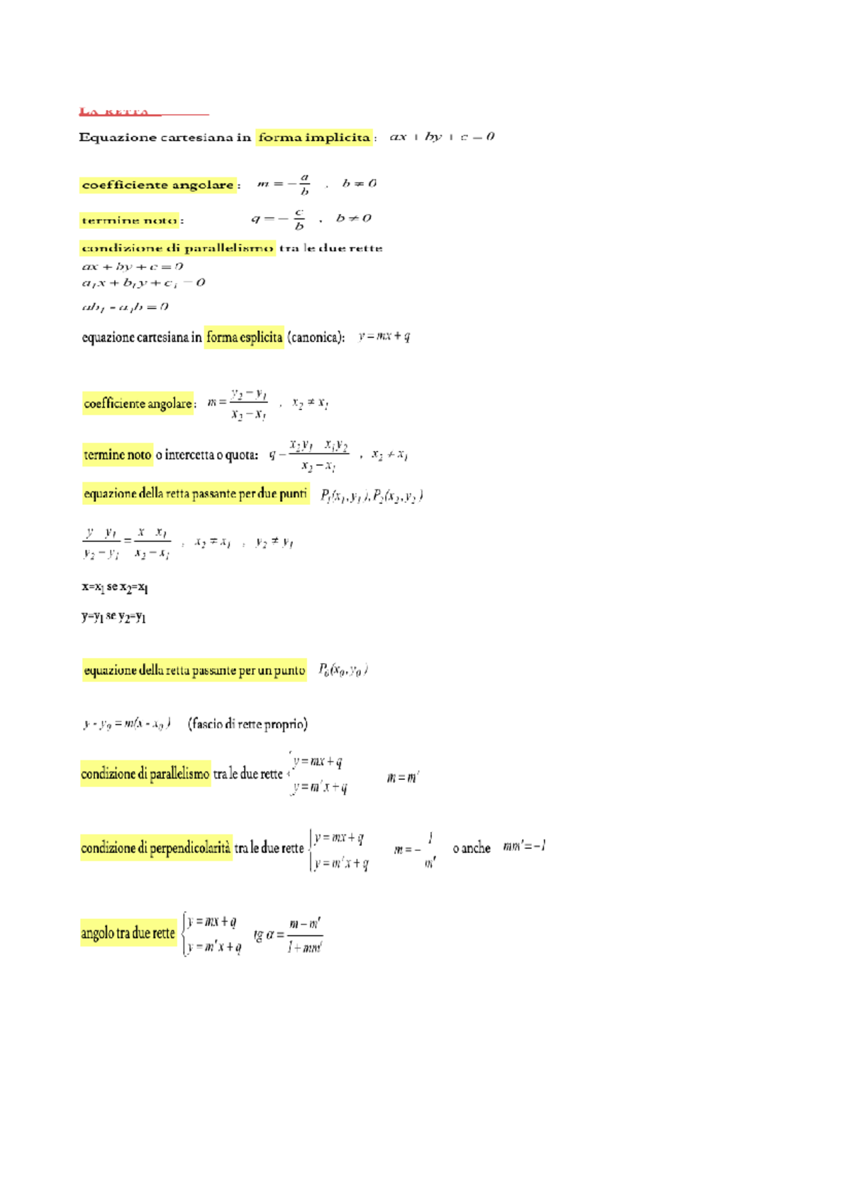 Rette schema riassuntivo per scuole medie - MATEMATICA - Studocu