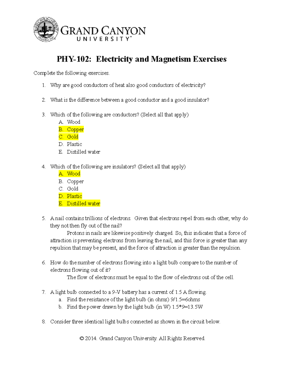 Electricity and Magnetism Exercises - PHY-102: Electricity and ...