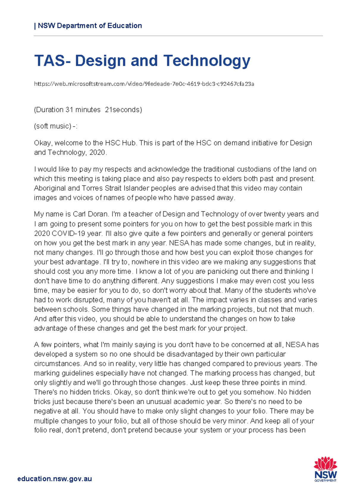 Tas design technology major design project s6 transcript - | NSW ...