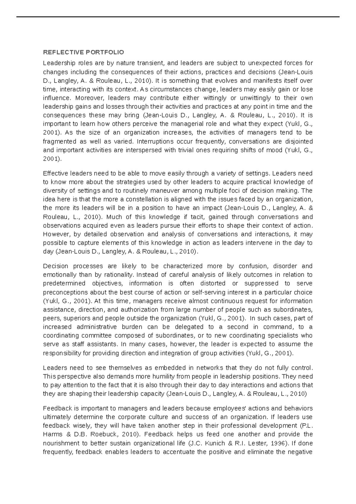 Reflective Portfolio Part 2B - REFLECTIVE PORTFOLIO Leadership roles ...