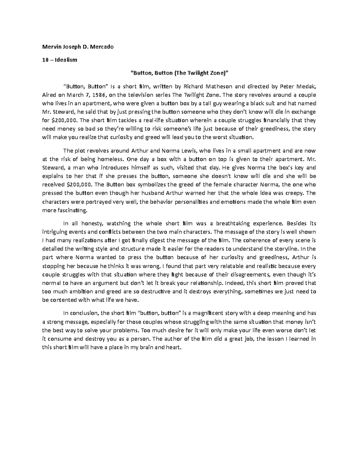 FILM Review English film movies literature - Education - Studocu