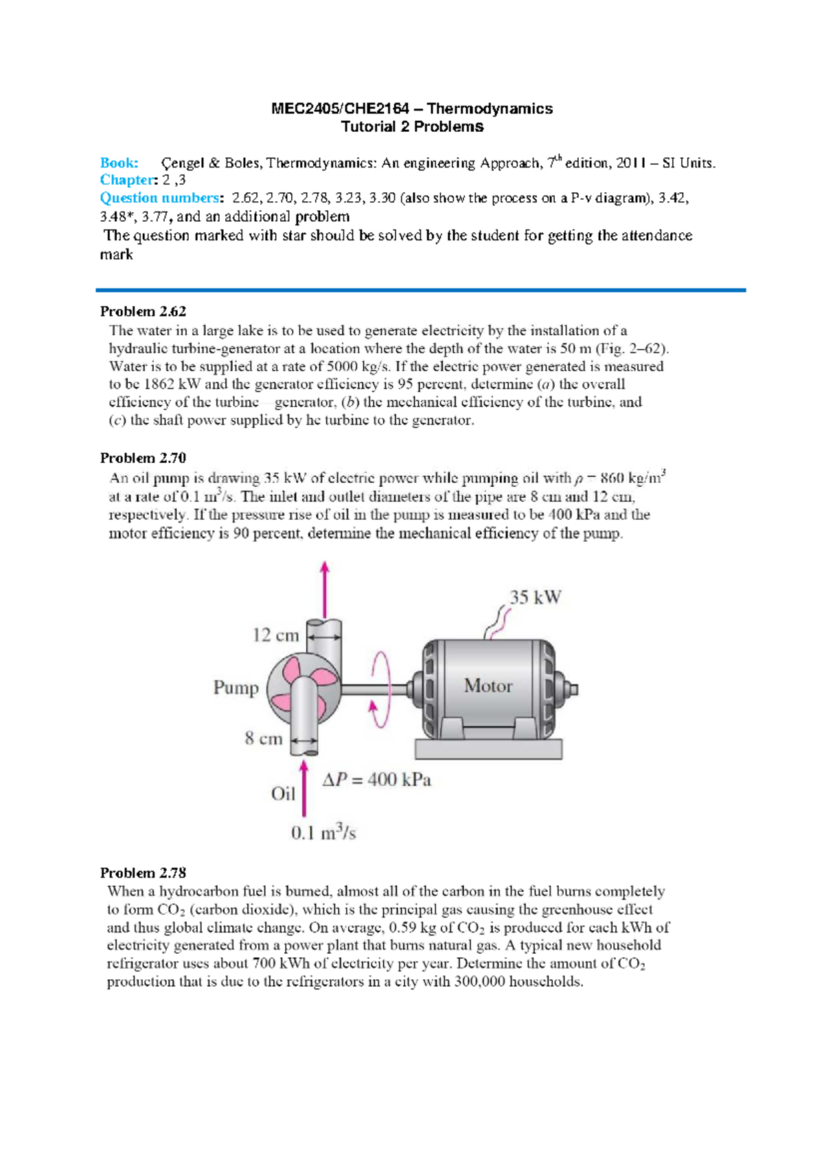 Tutorial 2-problems - MEC2405 - MEC2405/CHE2164 – Thermodynamics ...