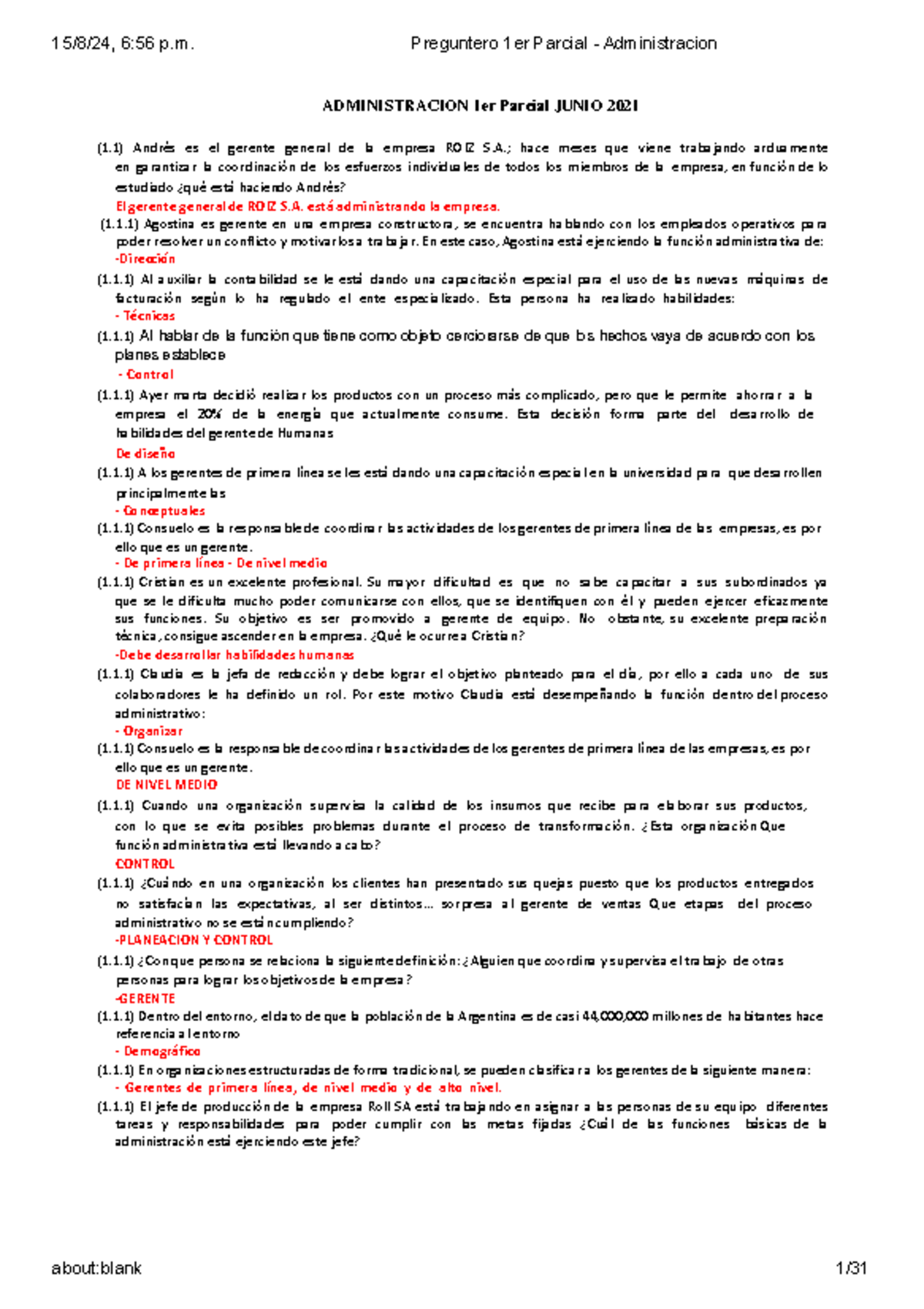 Preguntero 1er Parcial - Administracion - ADMINISTRACION 1er Parcial JUNIO 2021 (1) Andrés es el ...
