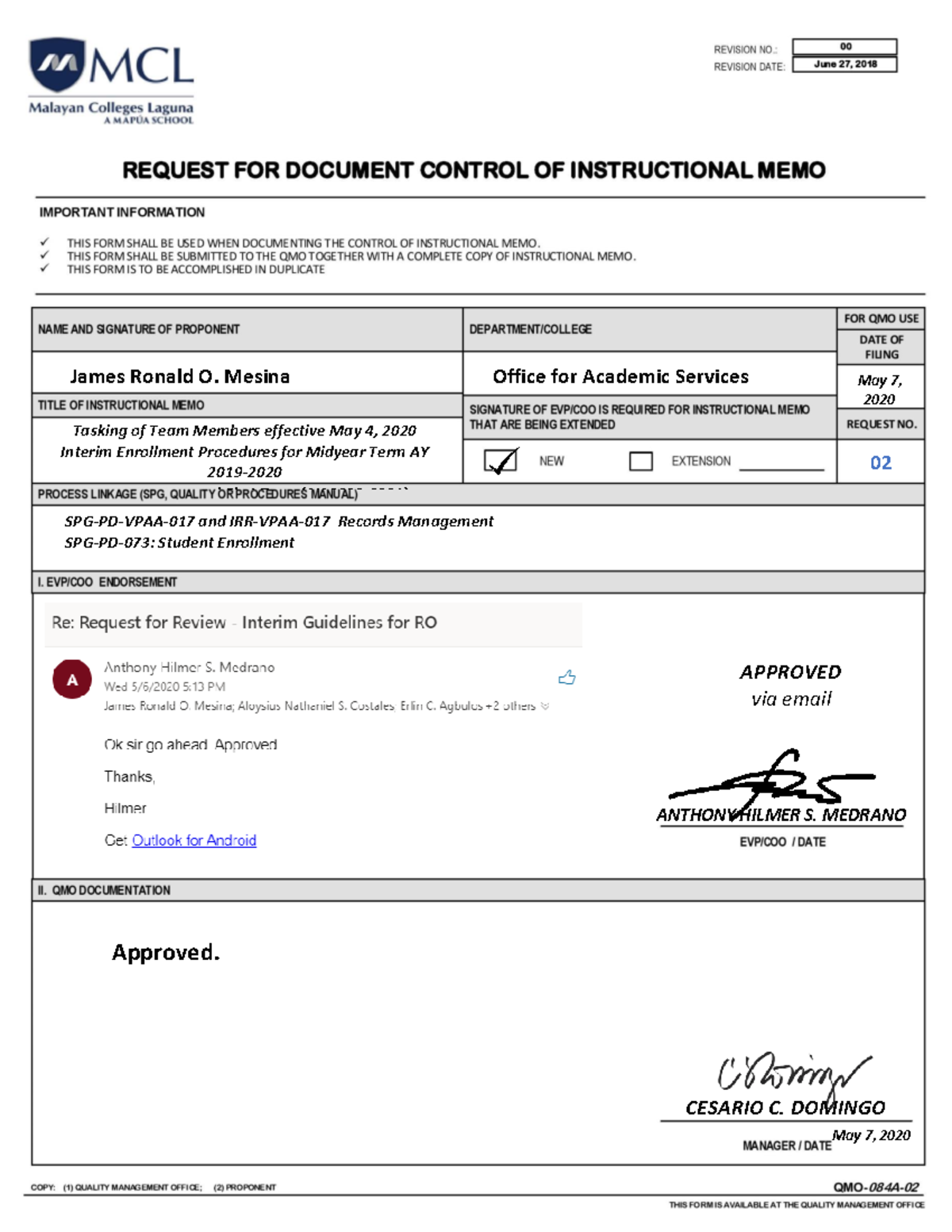 Instructional Memo on Tasking of Team Members Effective May 4, 2020 ...