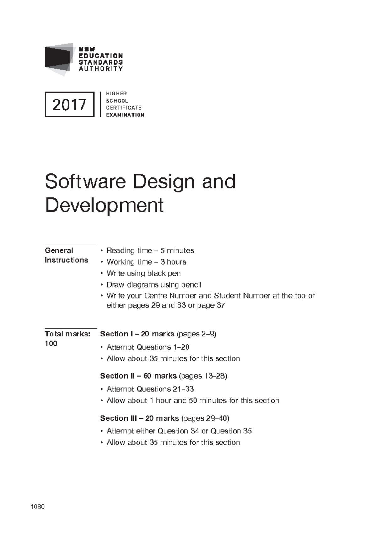 2017-hsc-sdd - 2017 HSC exam - 1080 2017 HIGHERSCHOOL CERTIFICATE ...