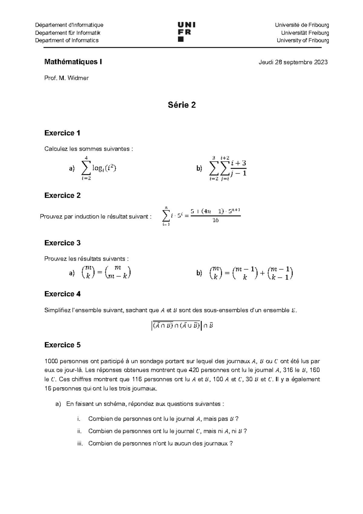 Maths série 2 exos - série 2 - Département d'Informatique Departement ...