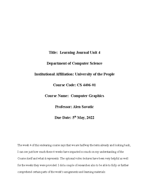 Unit 1 Discussion on CS 4406 - Graphics API The Graphics API is a collection of commands that ...