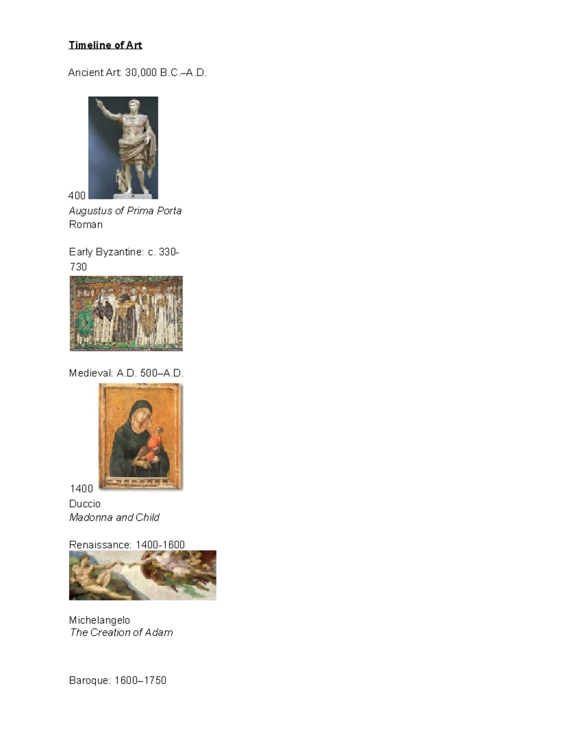 Timeline of art w - Timeline of Art Ancient Art: 30,000 B.–A. 400 ...